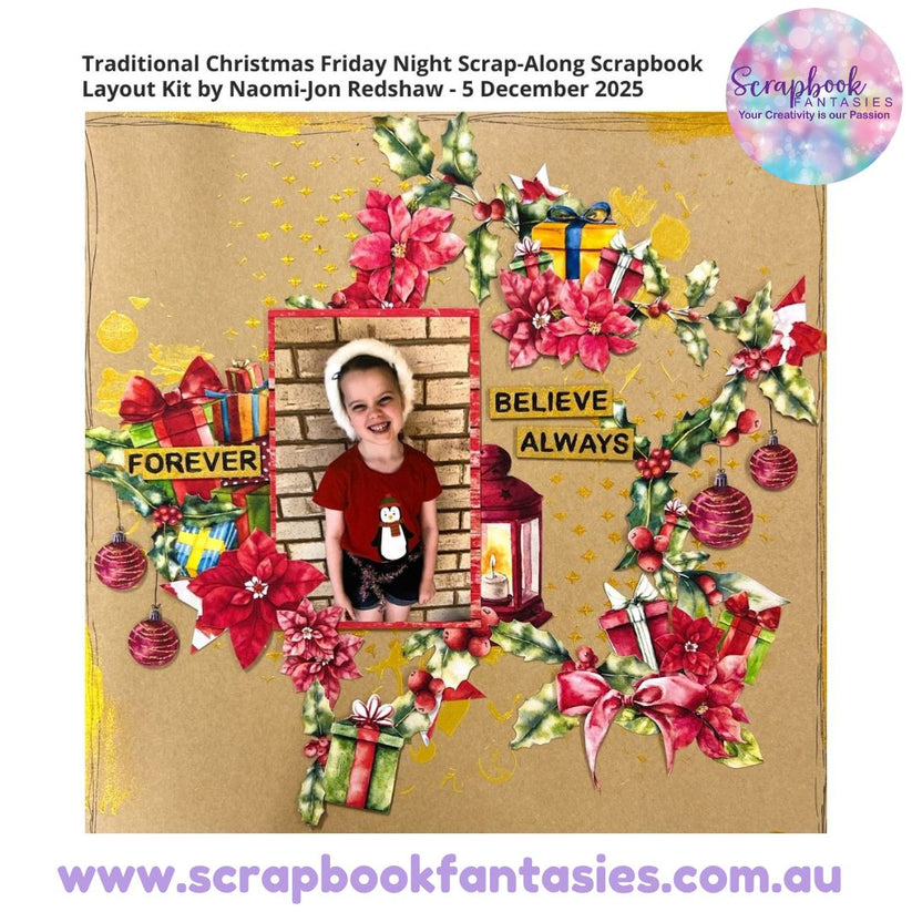 Traditional Christmas Friday Night Scrap-Along Scrapbook Layout Kit by ...