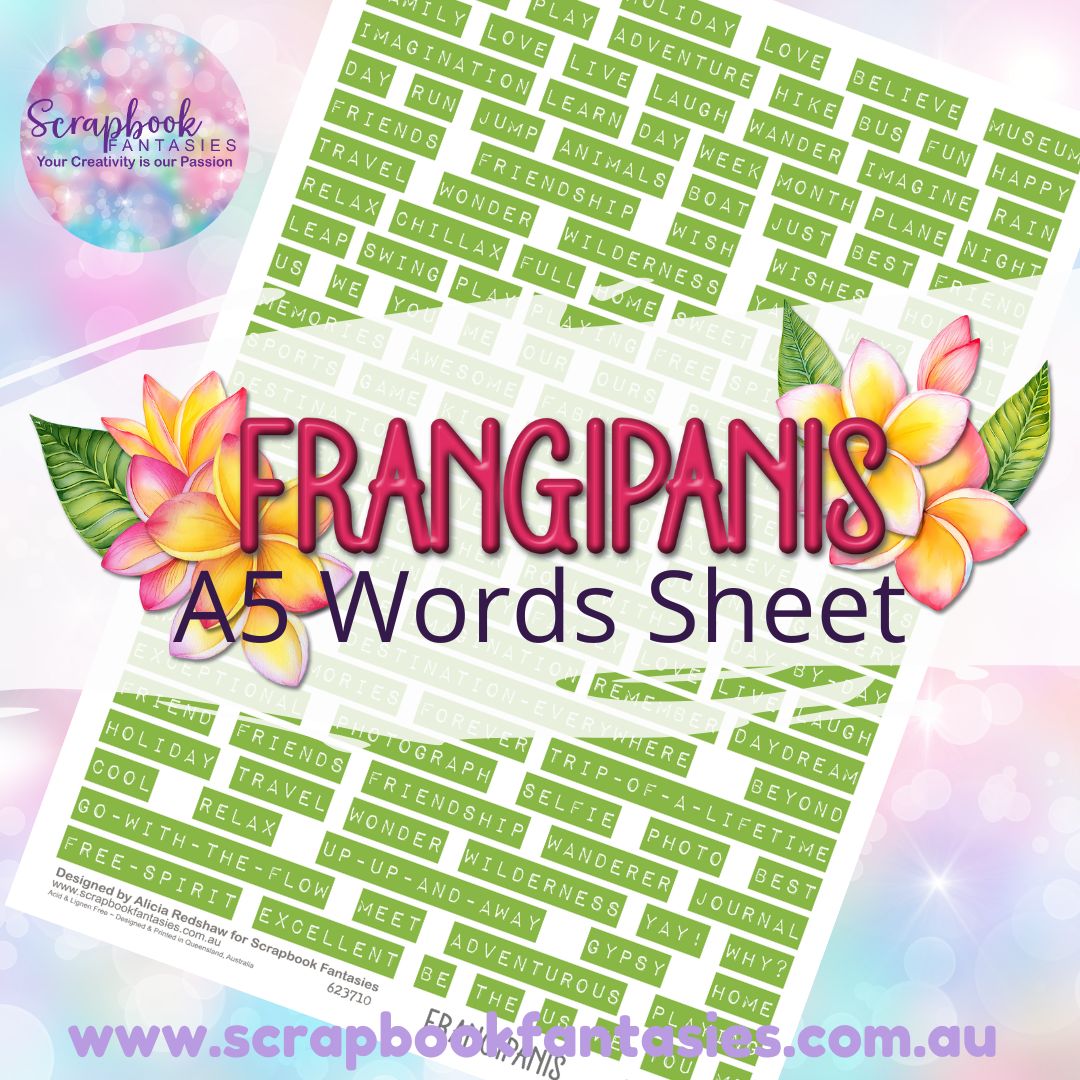 Frangipanis A5 Words Sheet - Lime Green Travel Words 623710 – Scrapbook ...