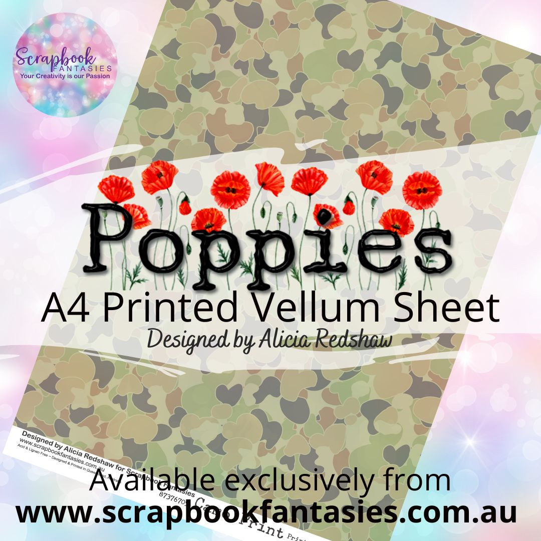 Poppies A4 Printed Vellum Sheet - Camo Print 87376705 – Scrapbook Fantasies